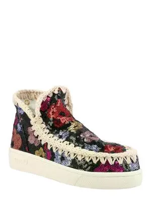 Mou Floral Sequin Embellished Boots - Black