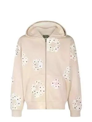 DENIM TEARS Rhinestone Cotton Wreath Zip Hoodie - Neutrals
