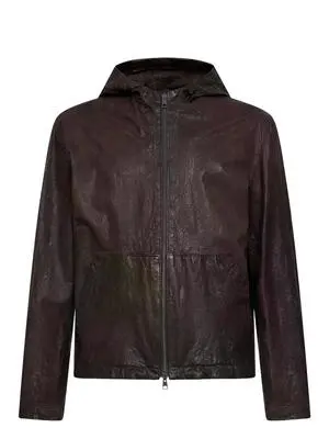 SALVATORE SANTORO Hooded Crinkled Leather Jacket - Brown