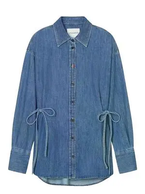 Closed Button-front Blouse - Blue