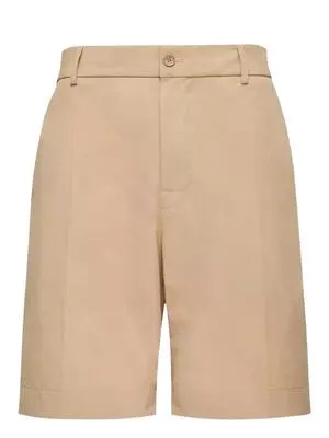 Moncler Seersucker Shorts With Logo Patch - Neutrals