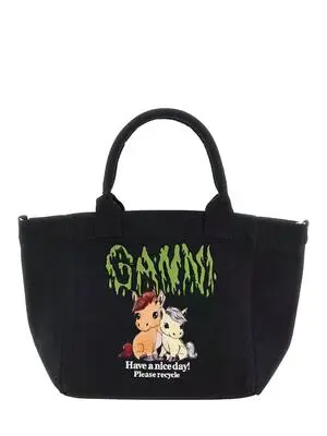 GANNI Small Logo-print Tote - Black