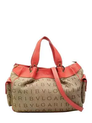 BVLGARI 1990-2000 Logomania Canvas Satchel - Brown