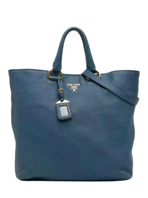 Prada Vitello Daino Open Convertible Tote Satchel - Blue