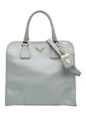 Prada Saffiano Lux Shopping Tote Satchel Blue