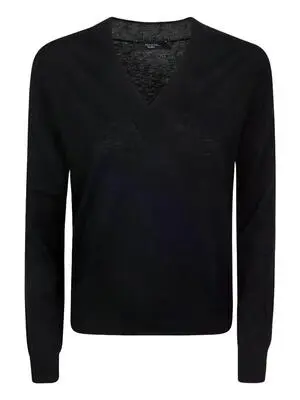 Max Mara V-Neck Wool Knit Sweater Black
