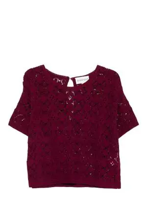 Eric Bompard Guipure Openwork Button Blouse Red