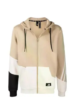 Adidas Three-stripe Panelled Zip Hoodie - Neutrals