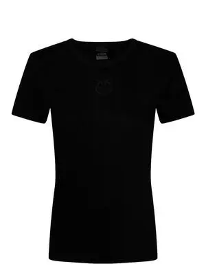 Pinko Crew Neck T-shirt With Embroidered Logo - Black