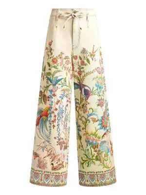 Etro Wide-leg Jeans With Flora And Fauna Print - Neutrals