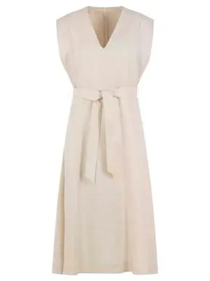 GLANSHIRT Lia V-neck Tie Dress - Neutrals