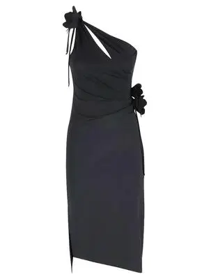 Coperni One-shoulder Flower-detail Midi Dress - Black