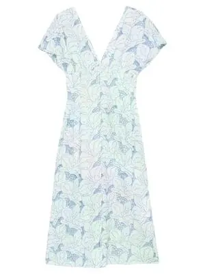 GENNY Embroidered V-neck Midi Dress - Blue