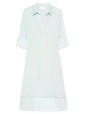 GENNY V-neck Stitch Midi Dress - Blue