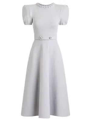 Scanlan Theodore Crepe Knit Gather Sleeve Dress Grey