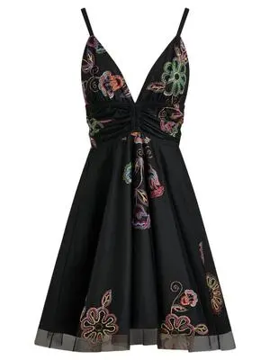 Scanlan Theodore Embroidered Tulle Mini Dress - Black