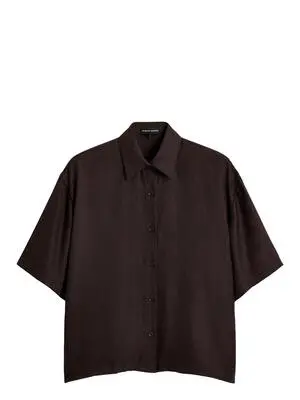 Scanlan Theodore Silk Jacquard Crop Shirt - Espresso
