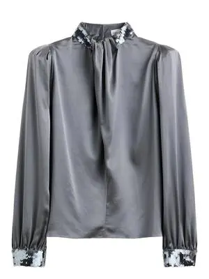 Scanlan Theodore Sequin Trim Turban Neck Blouse - Grey