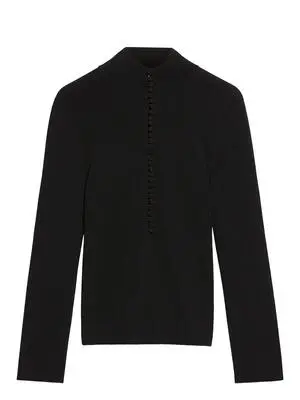 Scanlan Theodore Crepe Knit Button Polo Sweater - Black