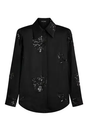 Scanlan Theodore Beaded Satin Shirt With Shoulder Pads - Black