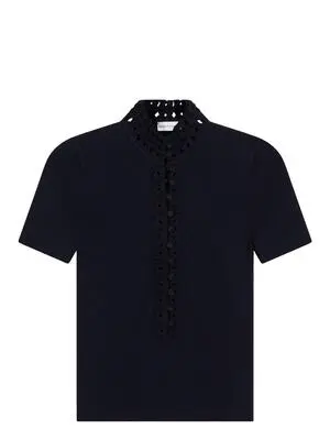 Scanlan Theodore Scanlan Theodore Crepe Knit Daisy Short Sleeve Top Navy