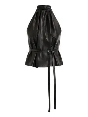 Scanlan Theodore Leather Gather Neck Top - Black