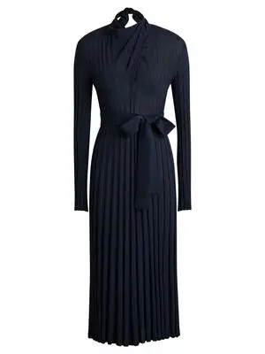 Scanlan Theodore Pleated Rib Tie Neck Midi Dress - Navy