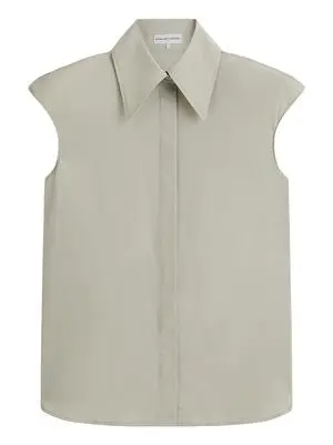 Scanlan Theodore Sleeveless Silk Shirt With Shoulder Pads - Sage
