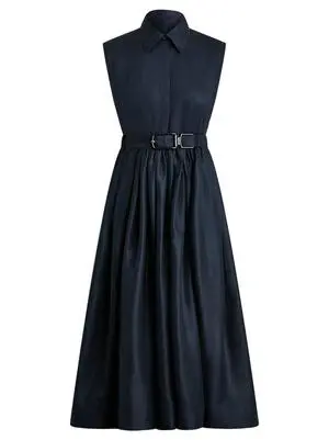Scanlan Theodore Linen Sleeveless Shirt Dress - Navy