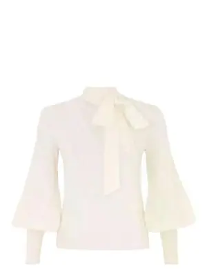 Zimmermann Balloon-sleeve Jumper With Neck-tie - Neutrals