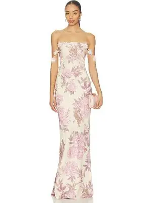 BRONX AND BRONCO Magnolia Rosie Off The Shoulder Column Gown - Blush Multi