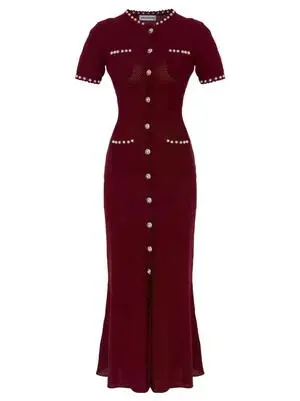 SELF-PORTRAIT Button-embellished Midi Dress - Red