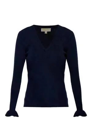Michael Kors Ruffled V-neck Sweater - Blue
