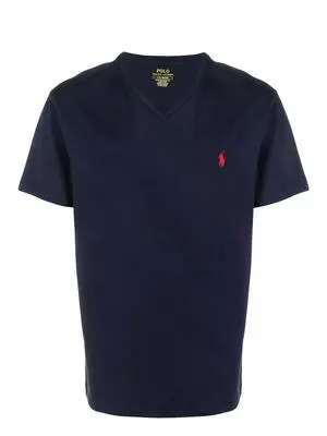 Polo Ralph Lauren V-neck Embroidered Logo T-shirt - Blue