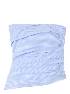 Simkhai SIMKHAI Emerson Strapless Pinstriped Cotton-poplin Bustier Top Blue