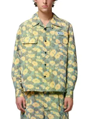Marni Floral-print Logo-patch Shirt - Blue