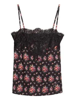 Dolce & Gabbana Lace Trim Floral Stretch Charmeuse Camisole - Mazzolini Fiori Fner