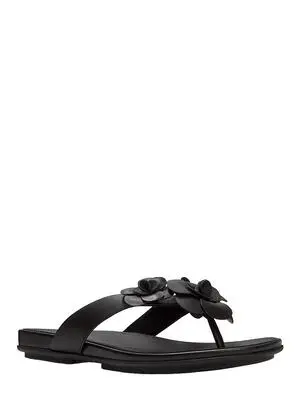 Fitflop Gracie Flower Leather Flip Flops - Black