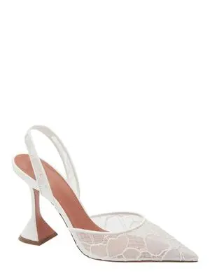 Amina Muaddi Holli Lace Slingback Pumps - Ivory