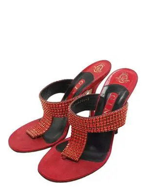 GINA Embellished Leather Stiletto Heel Slides - Red