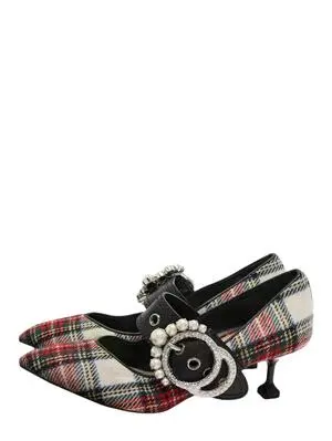 Miu Miu Crystal-embellished Tartan Pumps - Red