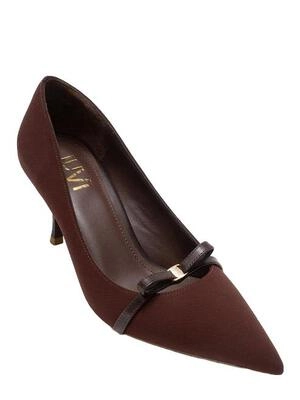 PROLOGUE SHOES Pointed Toe Pump With Bow Detailing - Brown