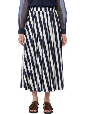 Max Mara Striped Cotton Skirt - Navy