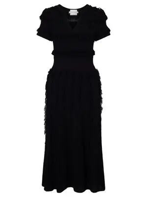 Max Mara Fringed Knitted Midi Dress - Black