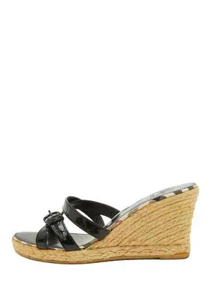Burberry Patent Leather Espadrille Wedge Sandals - Black