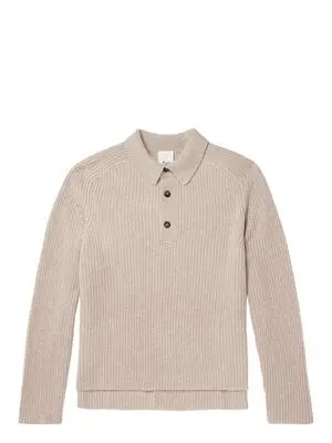 ALLUDE Ribbed Virgin Wool And Cashmere-blend Polo Sweater - Neutrals