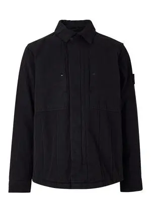 Stone Island Ghost Appliquéd Padded Cotton And Linen-blend Primaloft® Overshirt - Black