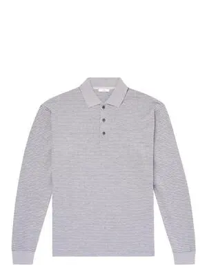 ATON Striped Suvin Cotton-jersey Polo Shirt - Gray