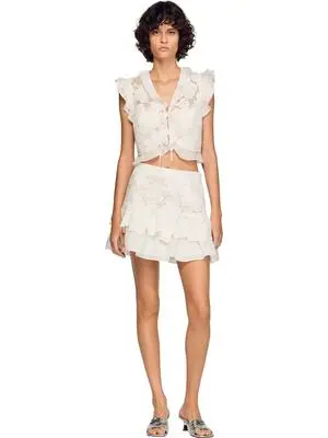 Sandro Guipure Lace Crop Top - White