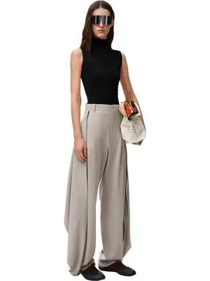 Loewe Wide Leg Wool Trousers - Light Taupe